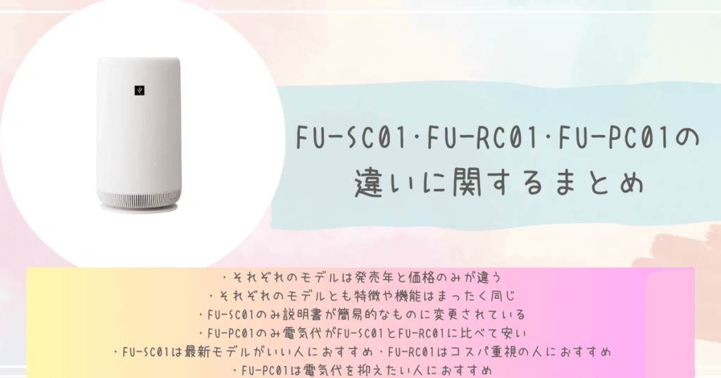FU-SC01とFU-RC01、FU-PC01の違いを比較!共通の特徴や口コミは?それぞれにおすすめなのはこんな人